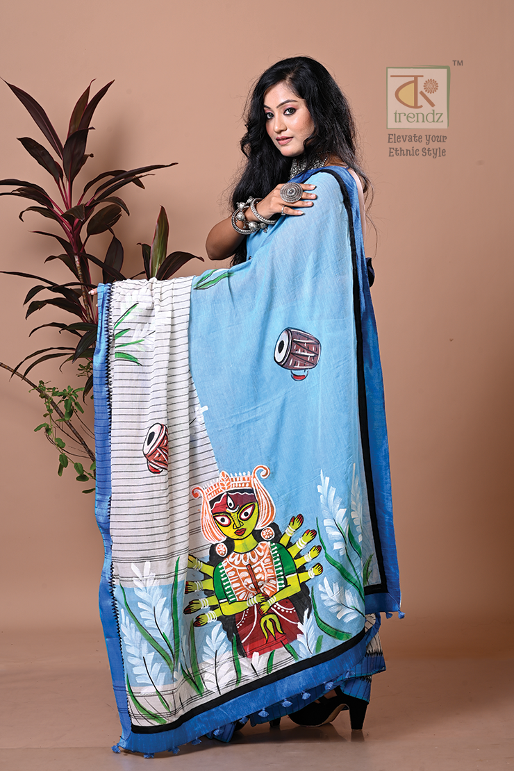Durga Paint Tant Half & Half Saree – Bong Trendz